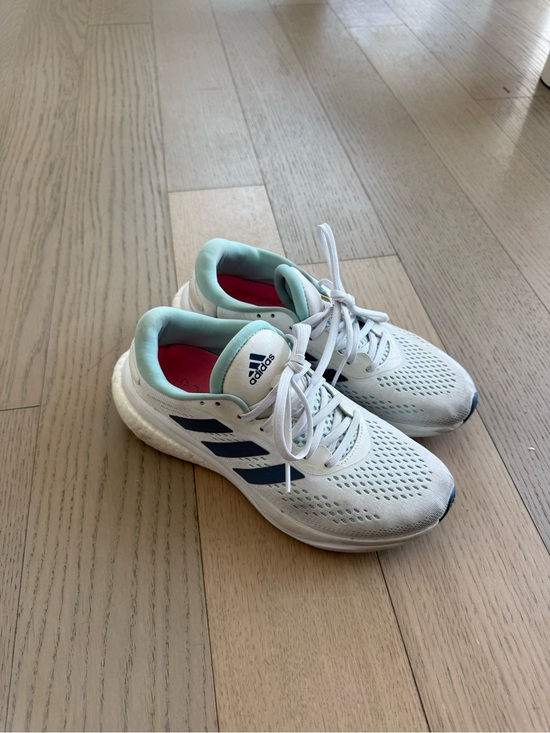 adidas | Shoes | Adidas White Sneakers With Navy Stripes And Mint ...